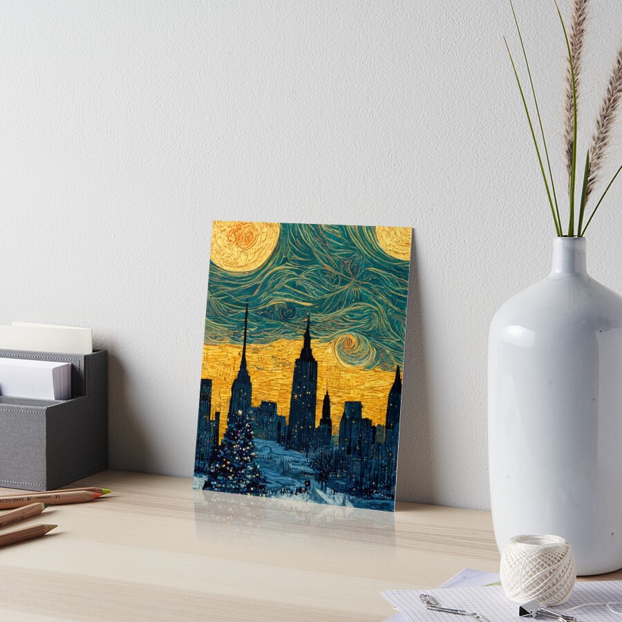 "Van Gogh Christmas In New York Painting Starry Night Remake" Art Board ...