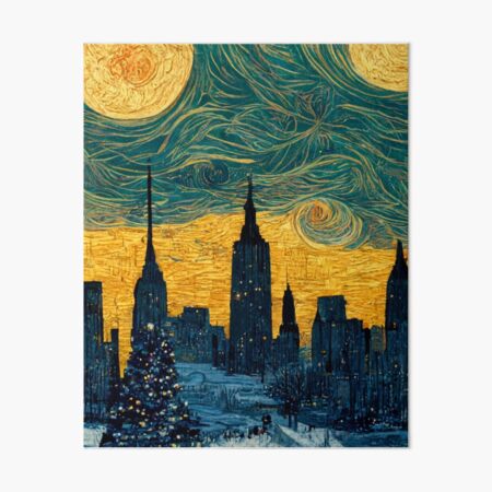 "Van Gogh Christmas In New York Painting Starry Night Remake" Art Board ...