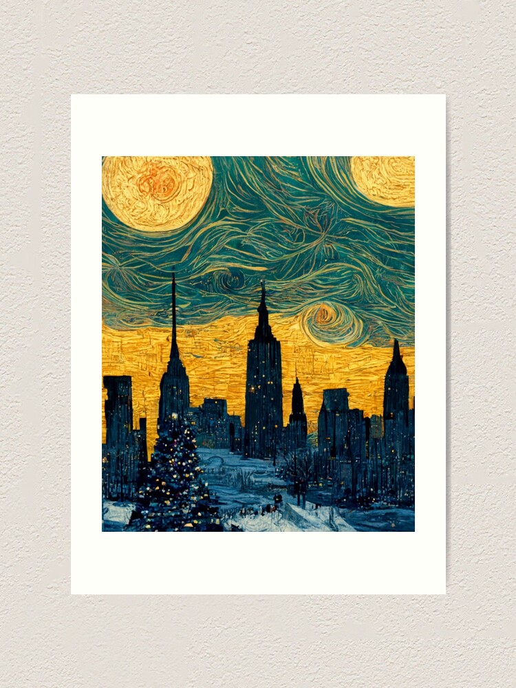 "Van Gogh Christmas In New York Painting Starry Night Remake" Art Print ...