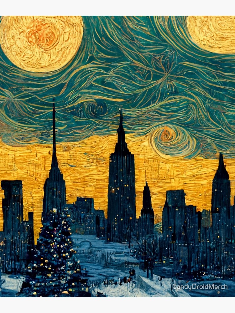 "Van Gogh Christmas In New York Painting Starry Night Remake" Poster ...