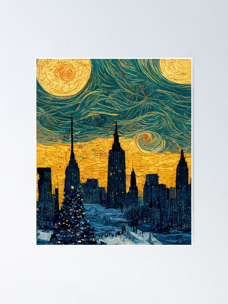 "Van Gogh Christmas In New York Painting Starry Night Remake" Poster ...