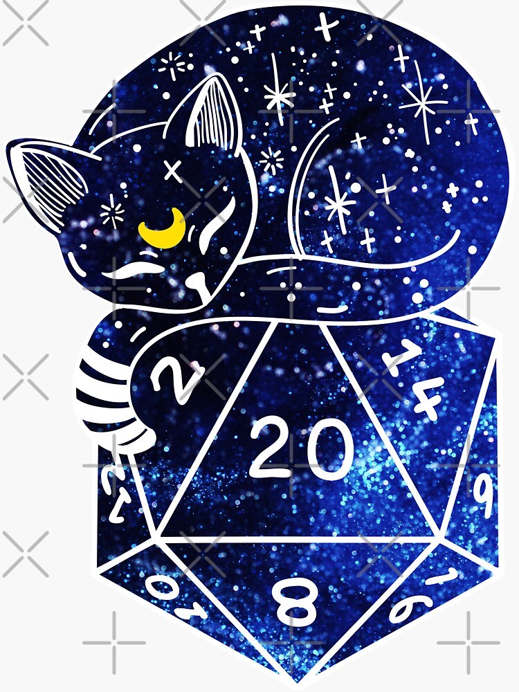 "D20 CAT: Starry dnd dice " Sticker for Sale by DungeonAtelier | Redbubble