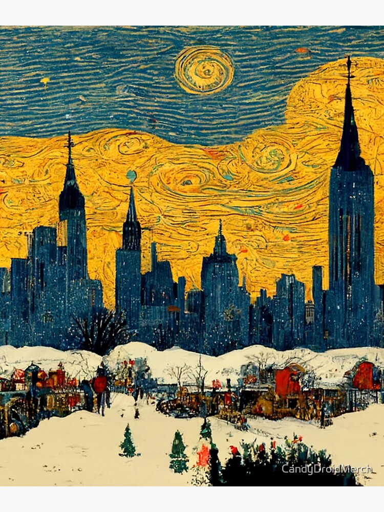 "Van Gogh Christmas In New York Painting Starry Night Remake" Poster ...