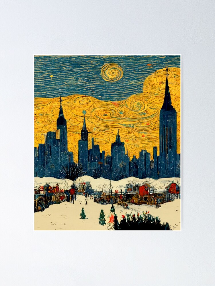 "Van Gogh Christmas In New York Painting Starry Night Remake" Poster ...