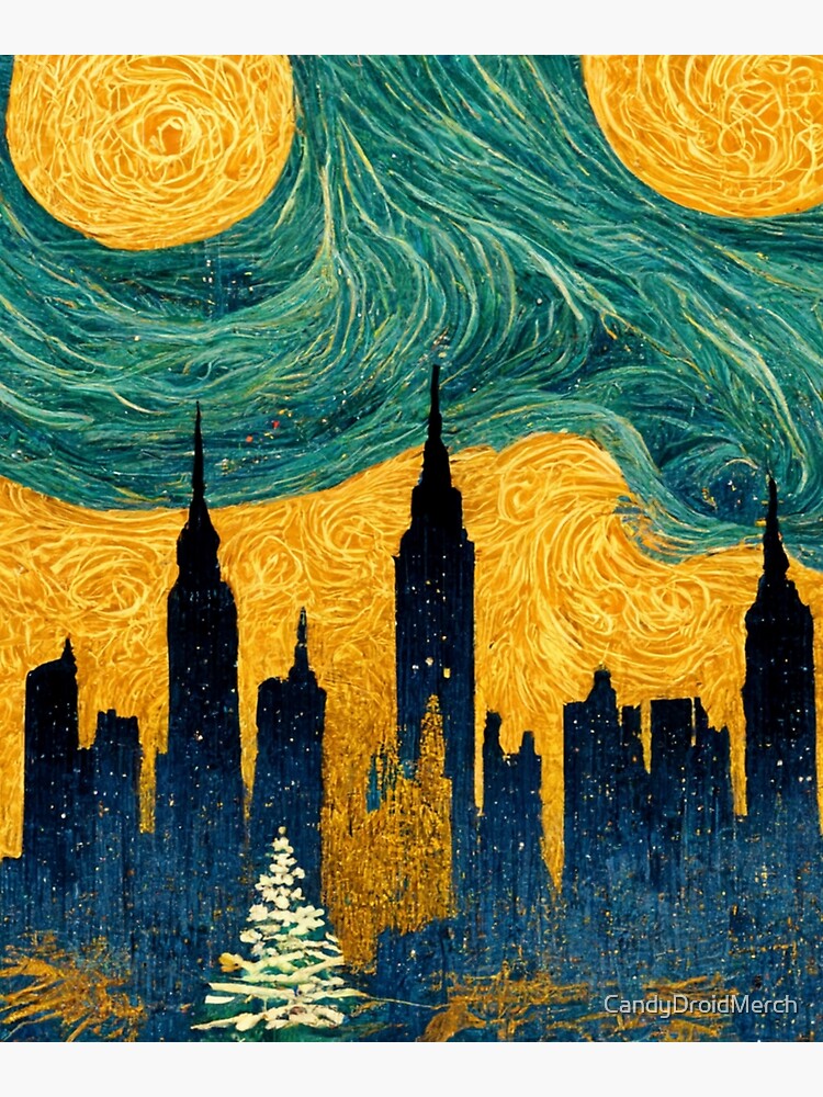 "Van Gogh Christmas In New York Painting Starry Night Remake" Poster ...