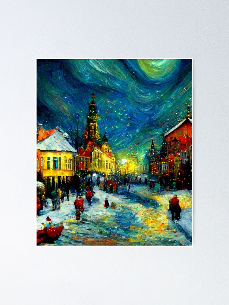 "Van Gogh Christmas Approaching Painting Starry Night Remake" Poster ...