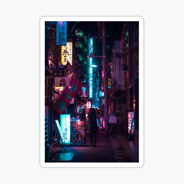 "Tokyo Streets #2 bright purple yellow red cyan lights lanterns Japan ...