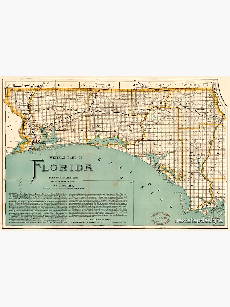 "Western Florida Map, 1890 by Langellier" Sticker for Sale by ...