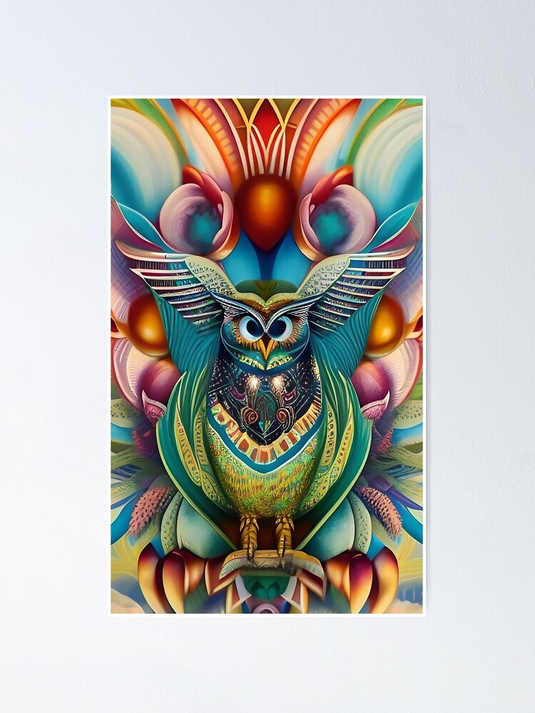 "Cool hip magical owl bird art - hippie groovy animal art - Owl" Poster ...