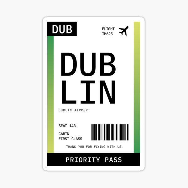 "Dublin boarding pass" Sticker for Sale by showmetype | Redbubble
