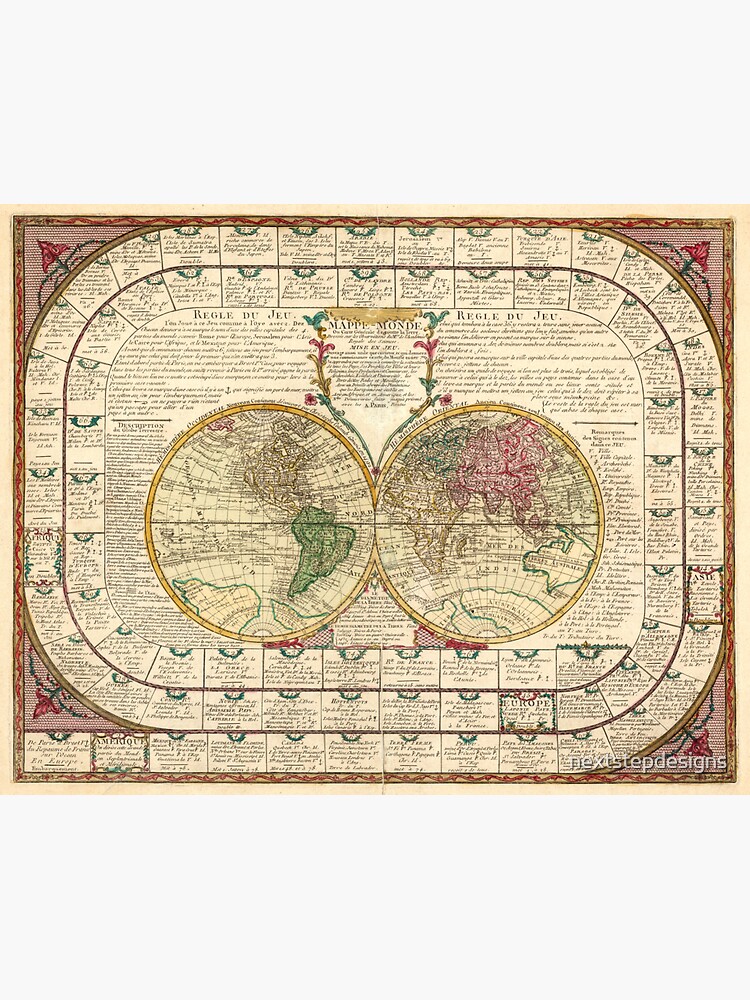 "Game Board - World Map = Mappe-monde, 1768 by Crepy" Sticker for Sale ...