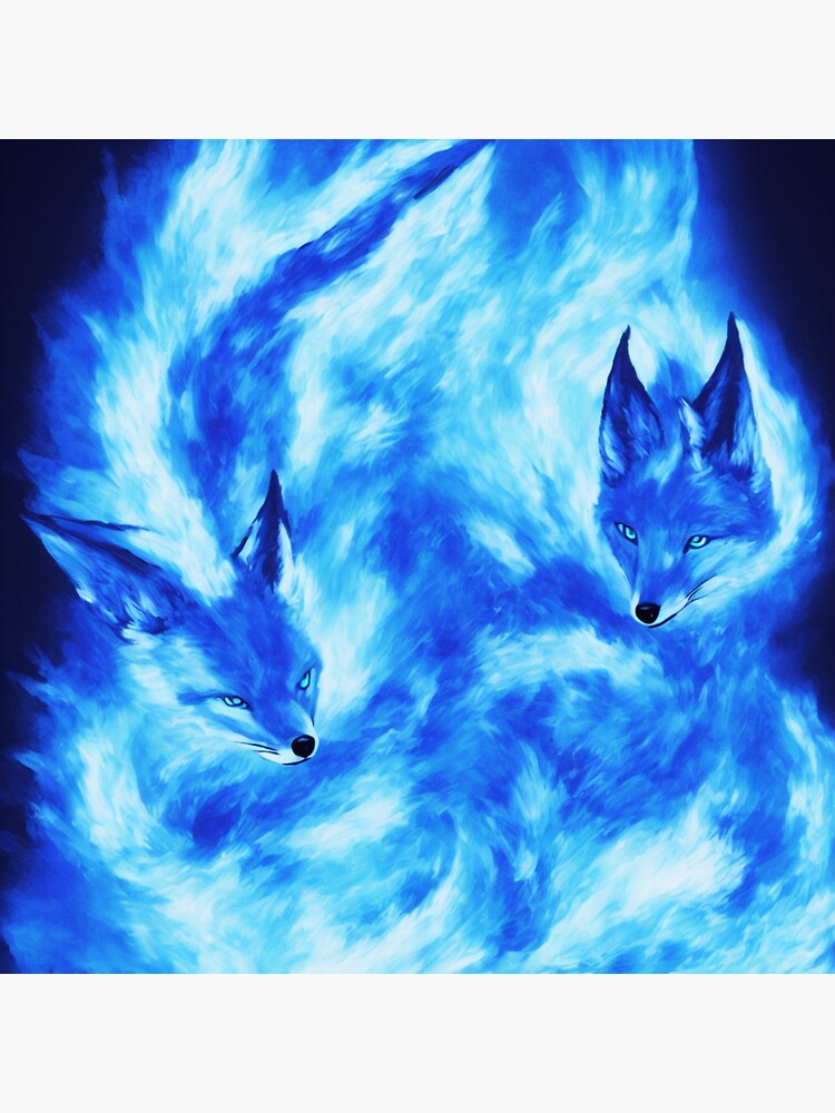 "Blue Fox with a Body of Blue Flames Digital Art" Sticker for Sale by ...