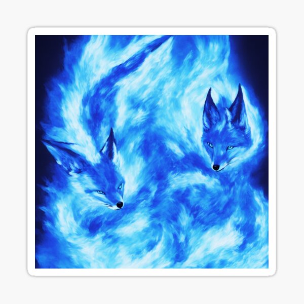 "Blue Fox with a Body of Blue Flames Digital Art" Sticker for Sale by ...