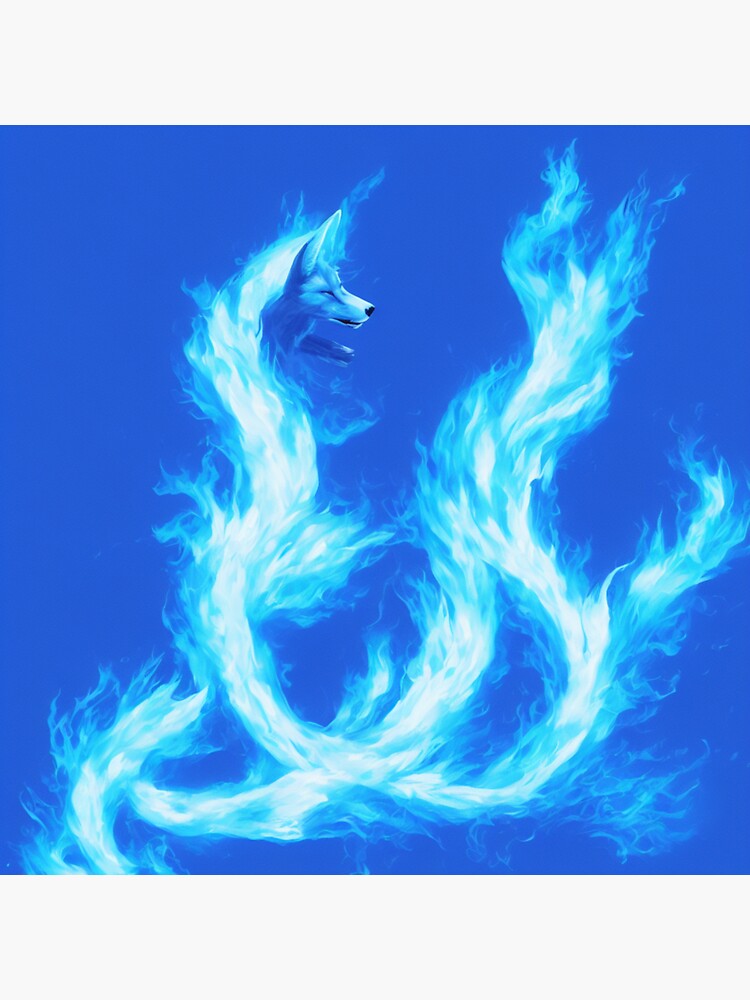 "Blue Foxes with a Body of Blue Flames Digital Art" Sticker for Sale by ...