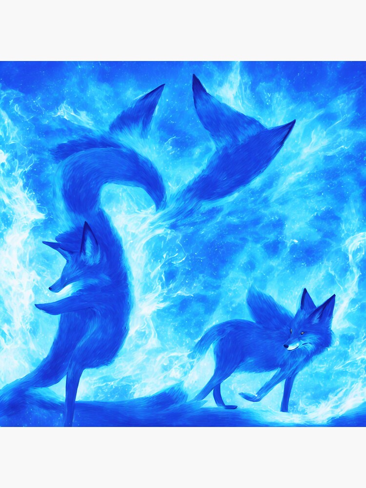 "Blue Foxes with Blue Flames Digital Art" Sticker for Sale by ...