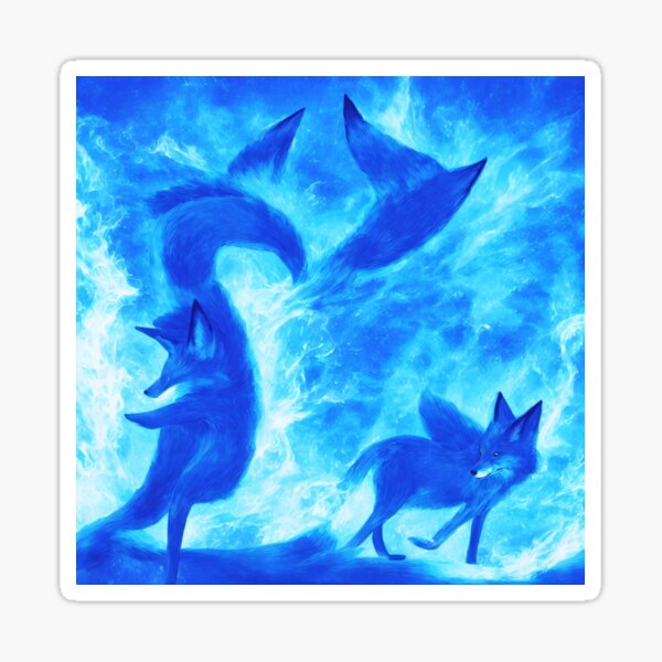"Blue Foxes with Blue Flames Digital Art" Sticker for Sale by ...