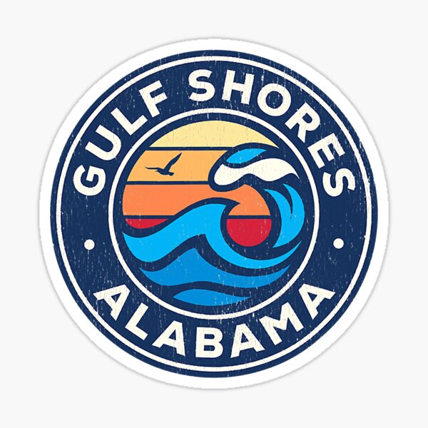 "Gulf Shores Alabama AL Vintage Nautical Waves Design" Sticker for Sale ...
