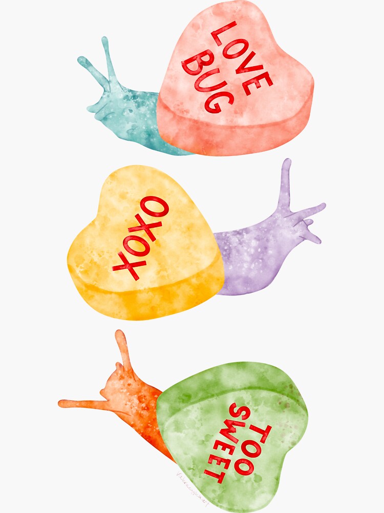 "Love Slugs Valentines Candy Hearts Watercolor " Sticker for Sale by ...