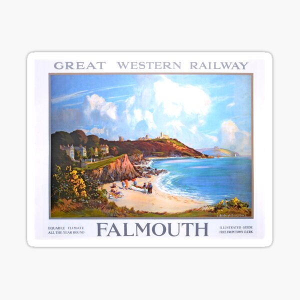 "Vintage railway poster for the GWR Advertising Falmouth" Sticker for ...