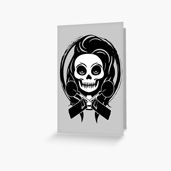 "Female Detectorist Skull and Metal Detector Black Logo" Greeting Card ...