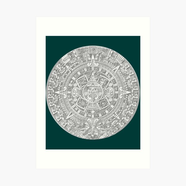 "Piedra del Sol - White Granite Aztec Calendar Sun Stone" Art Print for ...