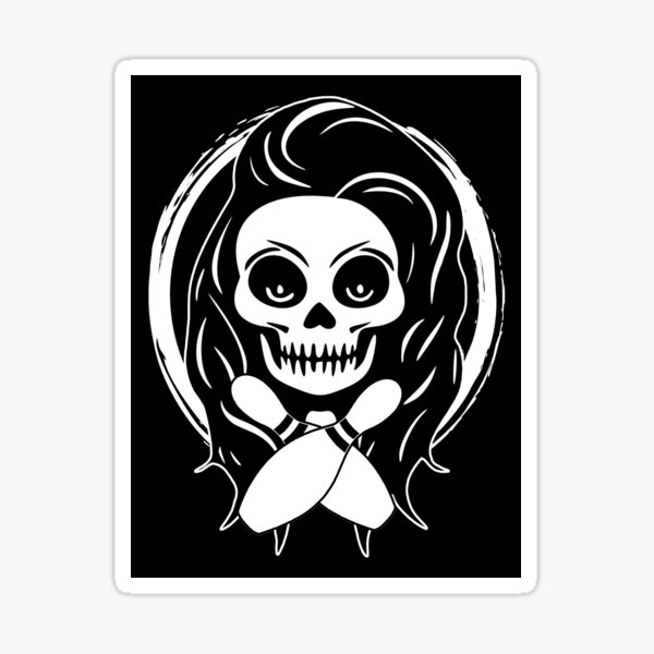 "Female Bowler Skull and Bowling Pins White Logo" Sticker for Sale by ...