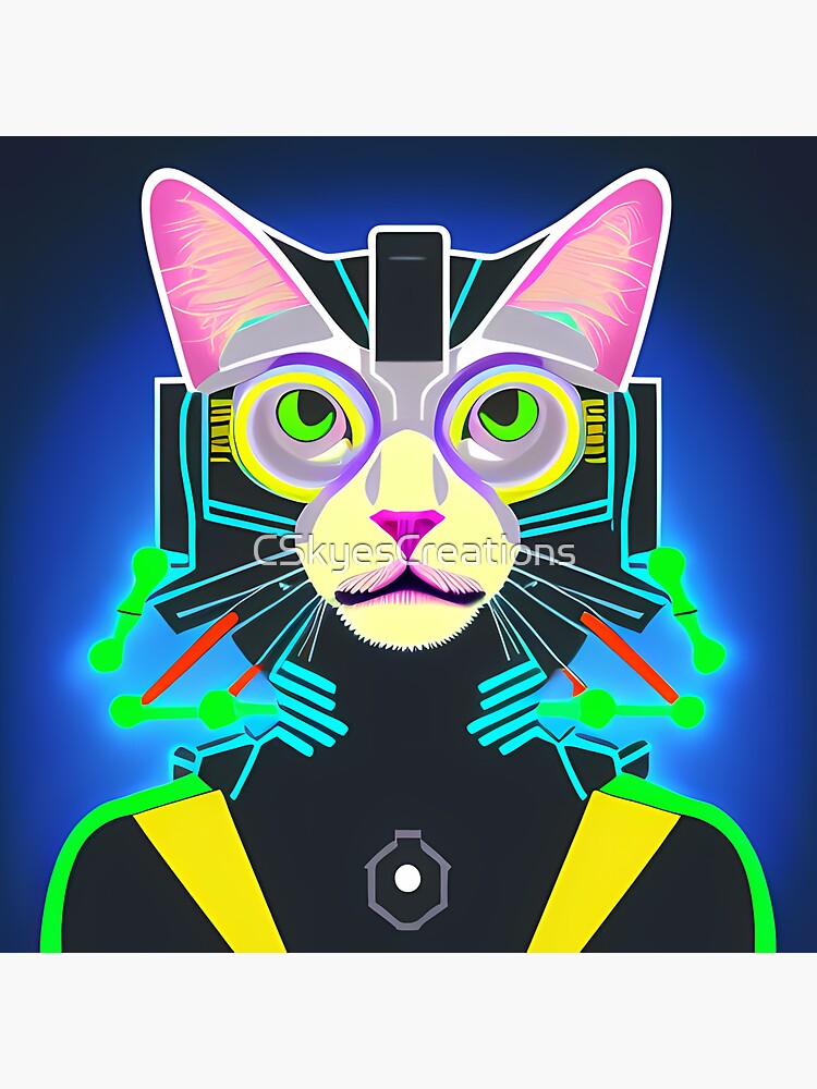 "CyberCat 5" Sticker for Sale by CSkyesCreations | Redbubble