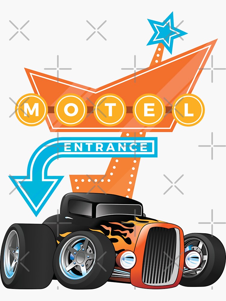 "Hot Rod Motel Retro Billboards Vintage Fifties Signage" Sticker for ...