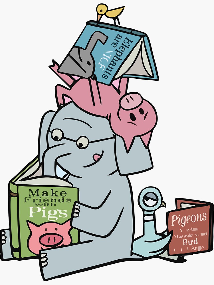 "Elephant and Piggie reading " Sticker for Sale by Walidovicstore ...