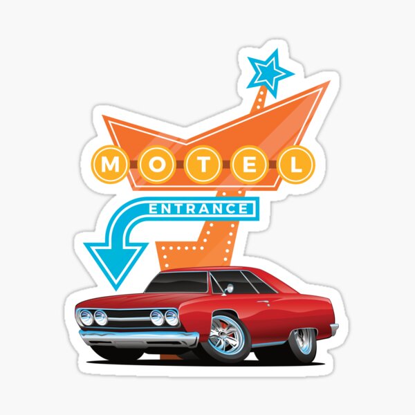 "Hot Rod Motel Retro Billboards Vintage Fifties Signage" Sticker for ...