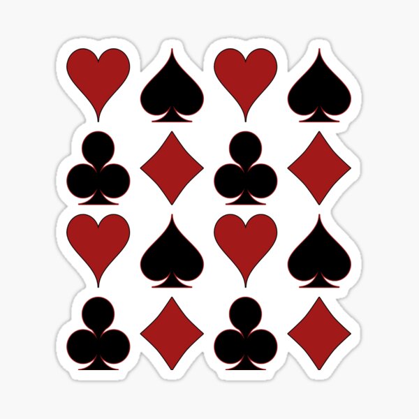 "Card Suits - Red and Black on White (outlined)" Sticker for Sale by ...