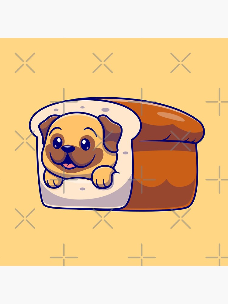 "Cute Pug in Bread illustration Cartoon" Sticker for Sale by mr-umaiir ...