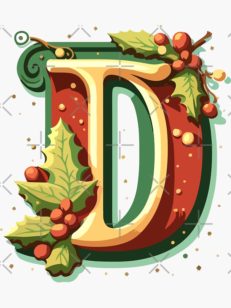 "D Text Alphabet Letter Decorative with santa Christmas Theme " Sticker ...