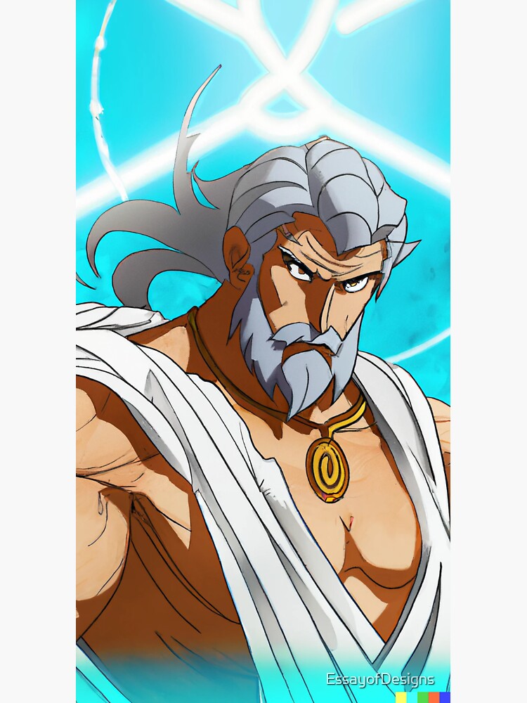 "Zeus Greek god anime style" Sticker for Sale by EssayofDesigns | Redbubble