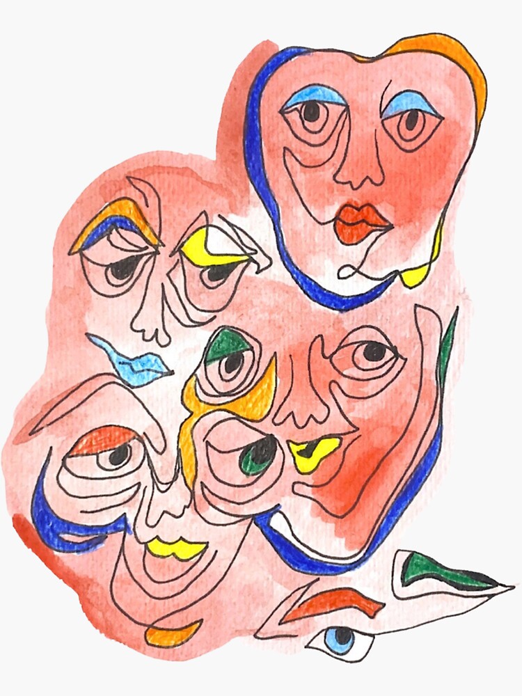 "red mamba | abstract contour line faces drawing print" Sticker for ...