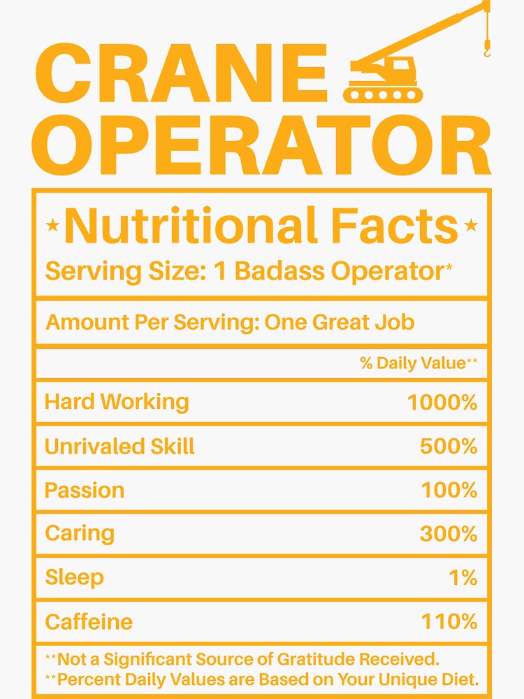 "Crane Operator Nutritional Facts Label Gift Funny Crane Operator ...