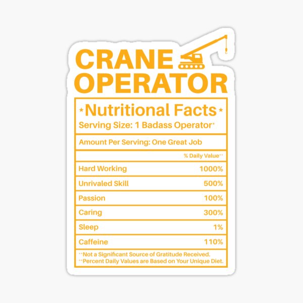 "Crane Operator Nutritional Facts Label Gift Funny Crane Operator ...