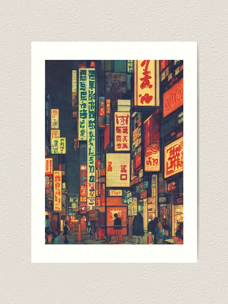 "Neon lit Tokyo at night (drawing version),japanese street cyberpunk ...
