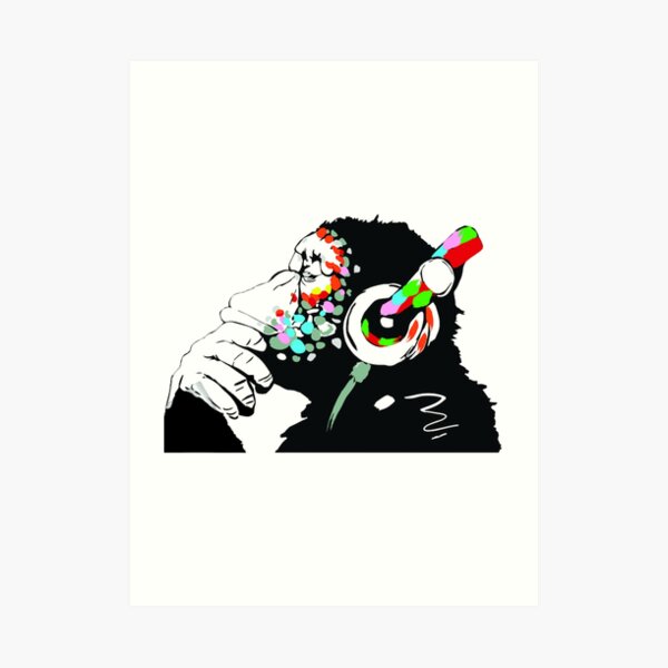 "Banksy Monkey With Headphones Wall Sticker - Large Bansky Thinking Dj ...
