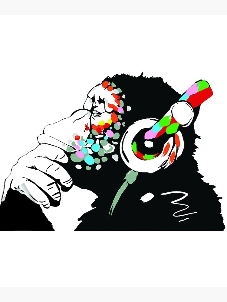 "Banksy Monkey With Headphones Wall Sticker - Large Bansky Thinking Dj ...