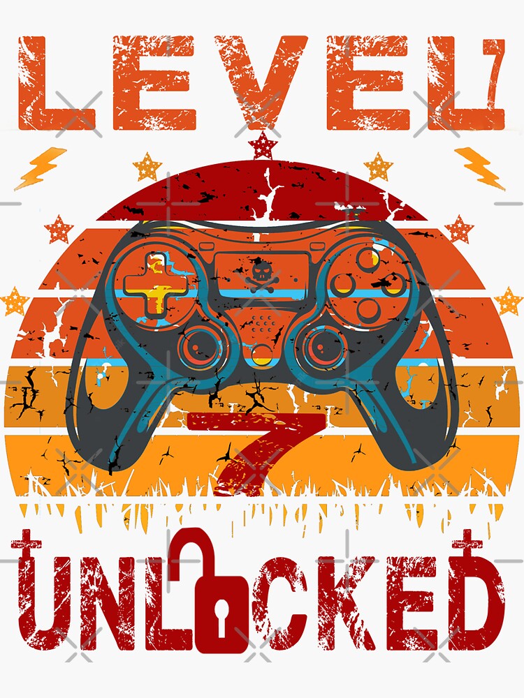 "Kids Level 7 Unlocked Funny Video Gamer 7th Birthday Gift" Sticker for ...