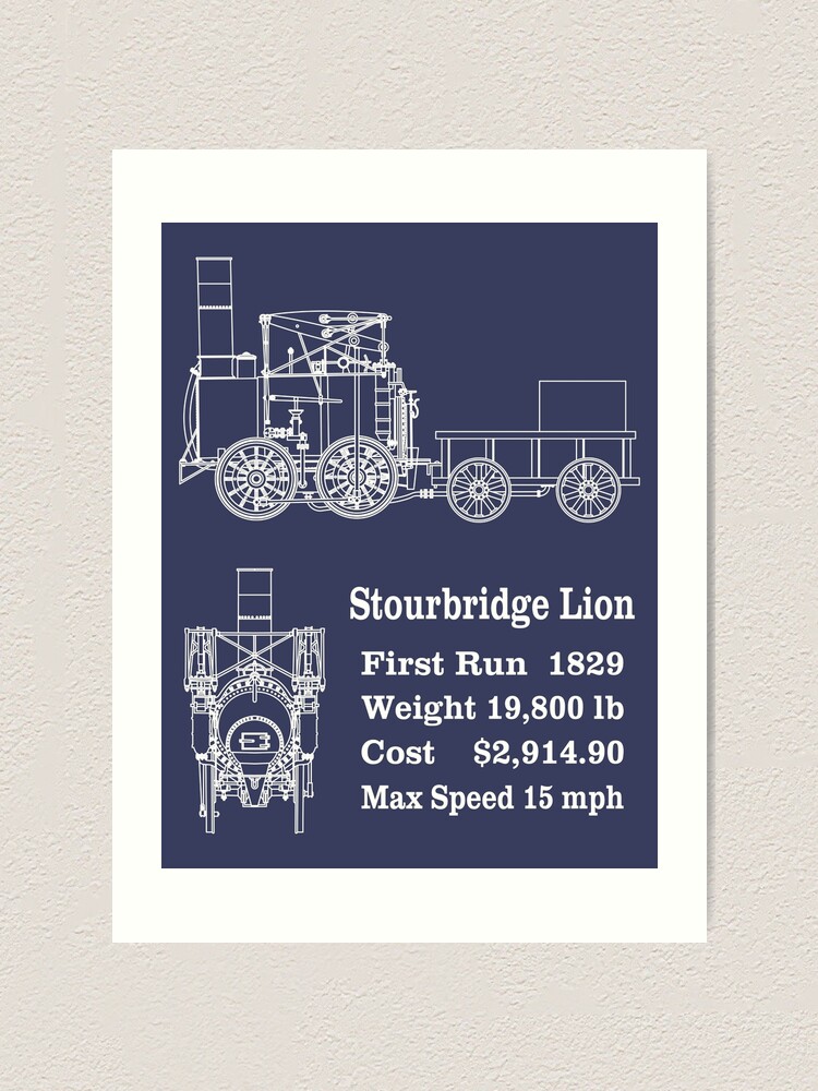 "Stourbridge Lion Steam Locomotive Blueprint Diagram Gift" Art Print ...