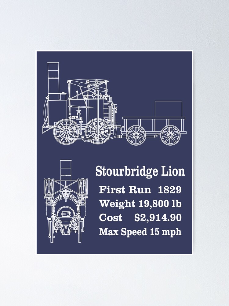 "Stourbridge Lion Steam Locomotive Blueprint Diagram Gift" Poster for ...