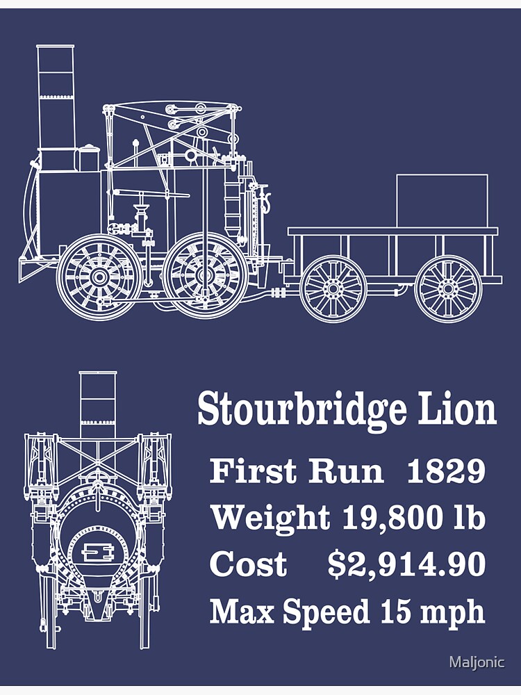 "Stourbridge Lion Steam Locomotive Blueprint Diagram Gift" Sticker for ...