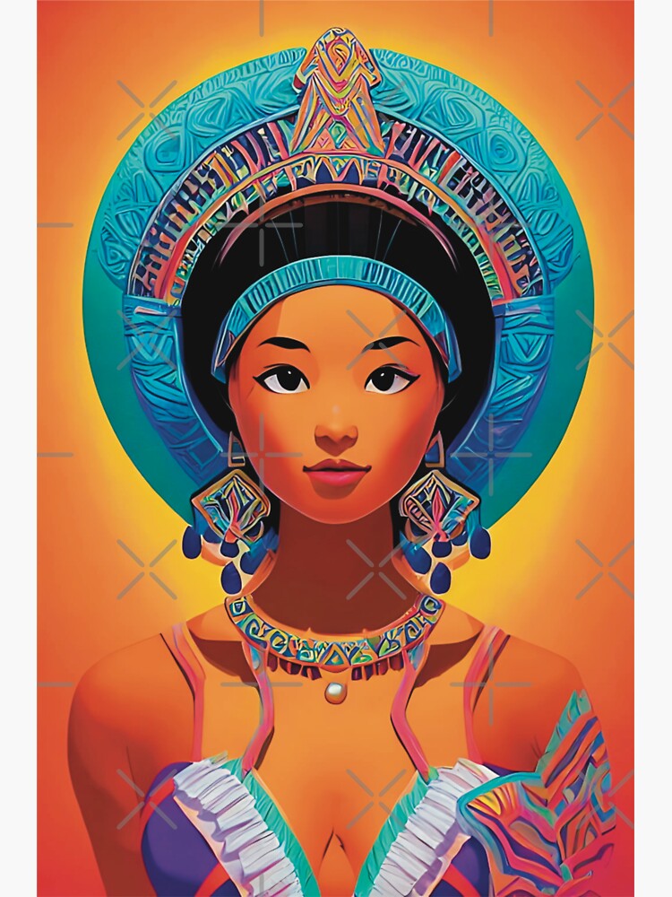 "Illustration of beautiful mayan woman | Digital Art" Sticker for Sale ...