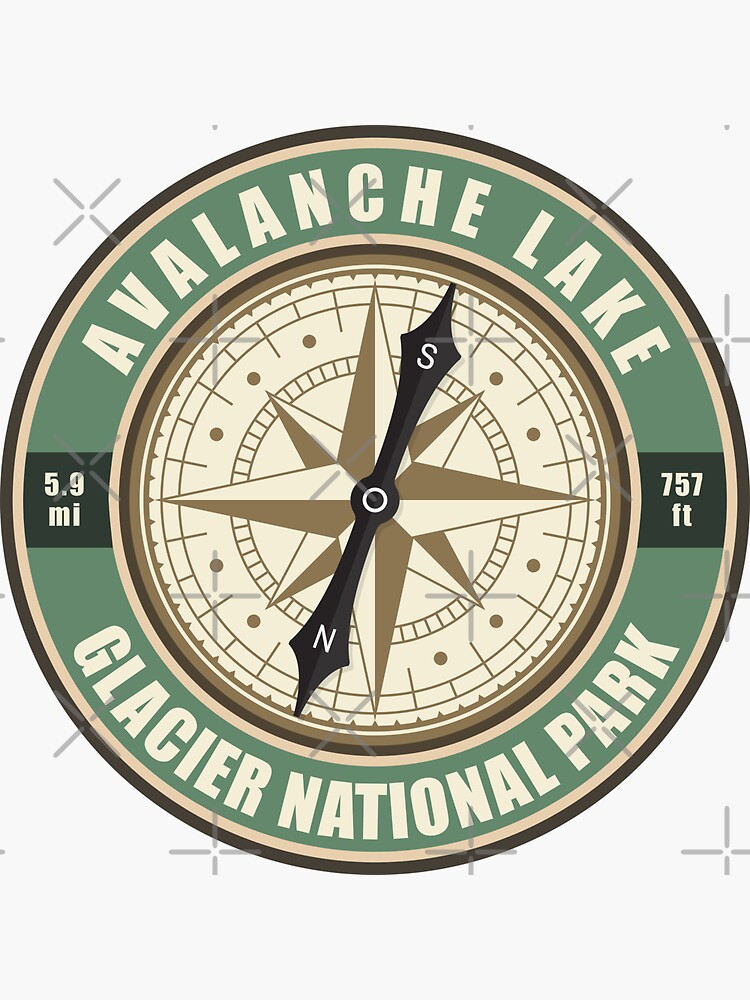 "Avalanche Lake Trail Montana Compass Hiking Badge" Sticker for Sale by ...