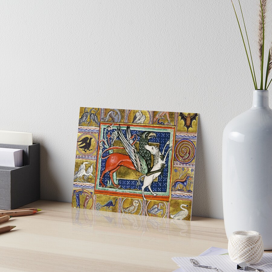 "MEDIEVAL BESTIARY,RED GRIPHON AND WHITE HORSE, FANTASTIC ANIMALS IN ...