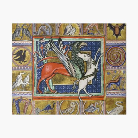 "MEDIEVAL BESTIARY,RED GRIPHON AND WHITE HORSE, FANTASTIC ANIMALS IN ...