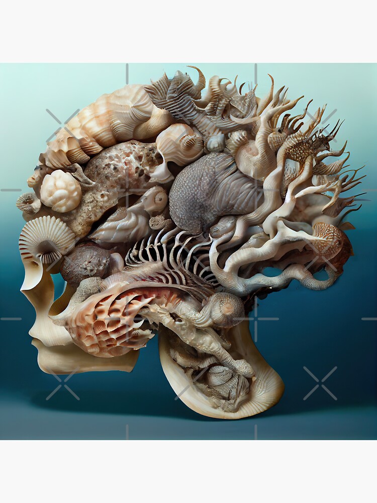 "Gorgeous Neuroanatomy + Marine Sea Shells Ocean Brain" Sticker for ...