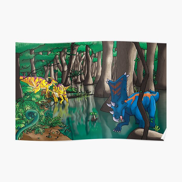 "Dinosaur Swamp - Chasmosaurus and Parasaurolophus" Poster by ...